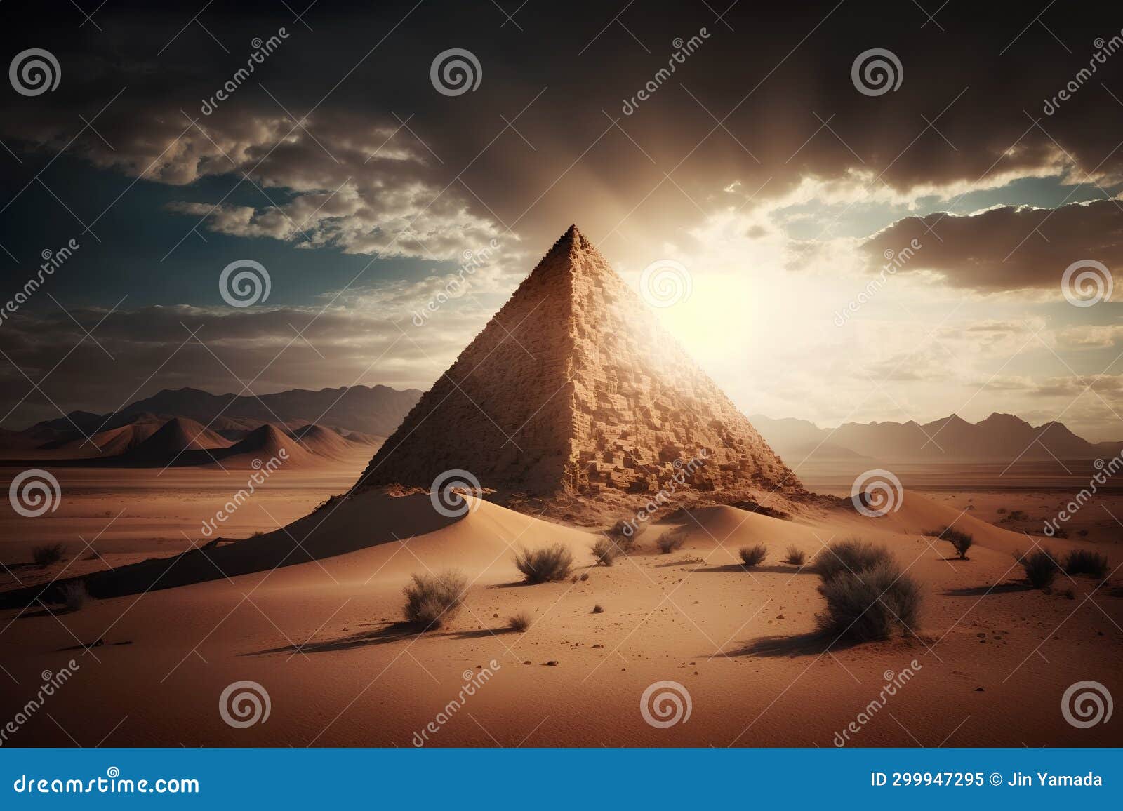 Egypt Pyramids in the Desert at Sunset, 3d Render. Stock Illustration ...