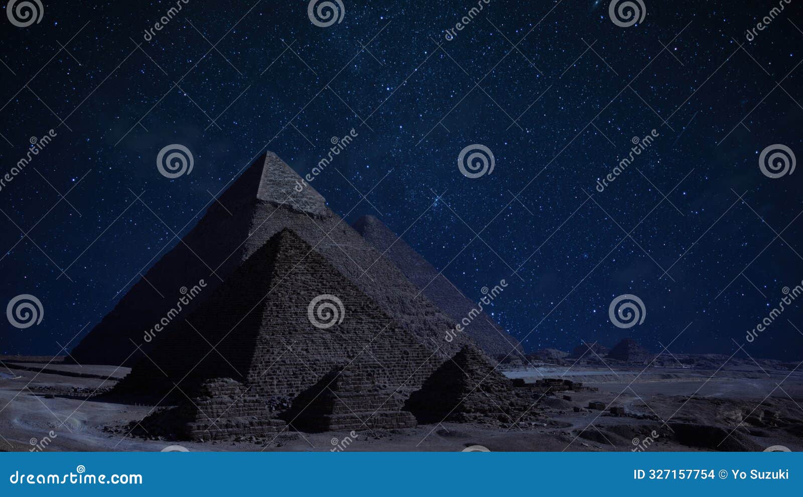 Egypt Pyramids of Giza and Starry Sky Shooting Star in the Night Sky ...