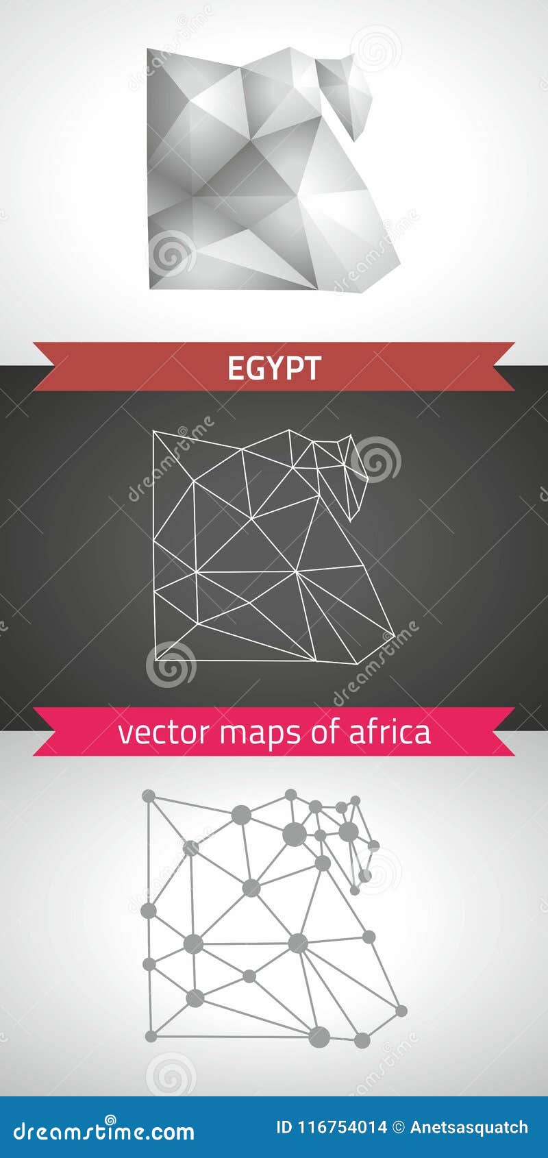 Egypt Set of Grey and Silver Mosaic 3d Polygonal Maps. Graphic Vector ...