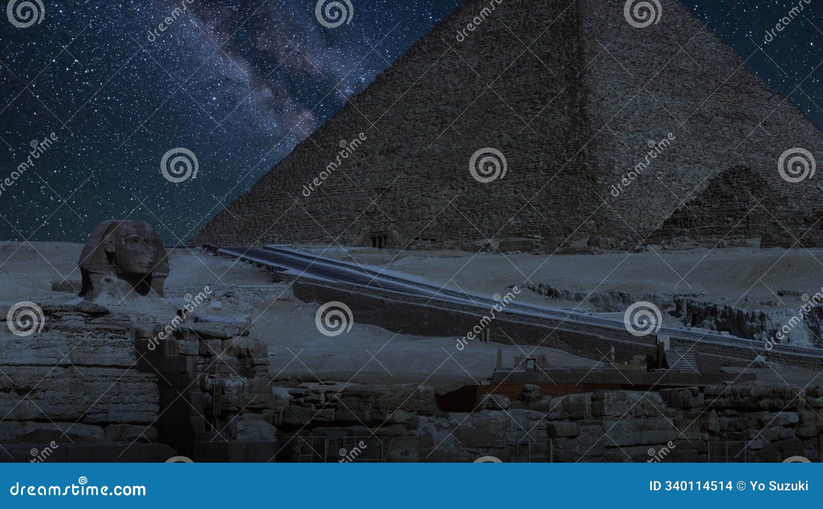 Egypt Sphinx Pyramid of Khufu Night Starry Sky Stock Photo - Image of ...