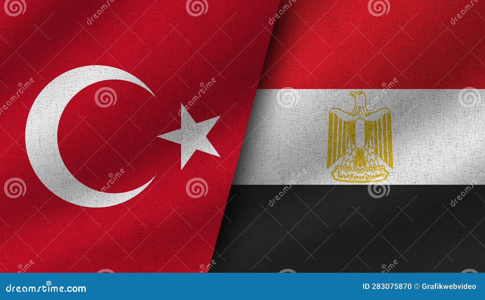 Egypt and Turkey Realistic Two Flags Together Stock Illustration ...