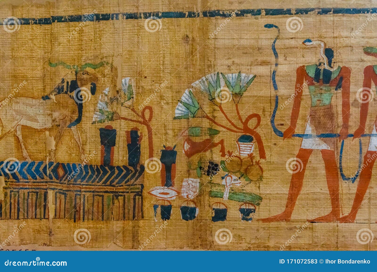 Egyptian Ancient Papyrus with the Different Pictures and Hieroglyphics ...