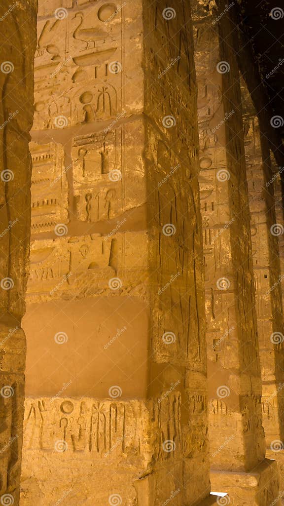 Egyptian Ancient Temple Engravings on Stock Image - Image of horus ...