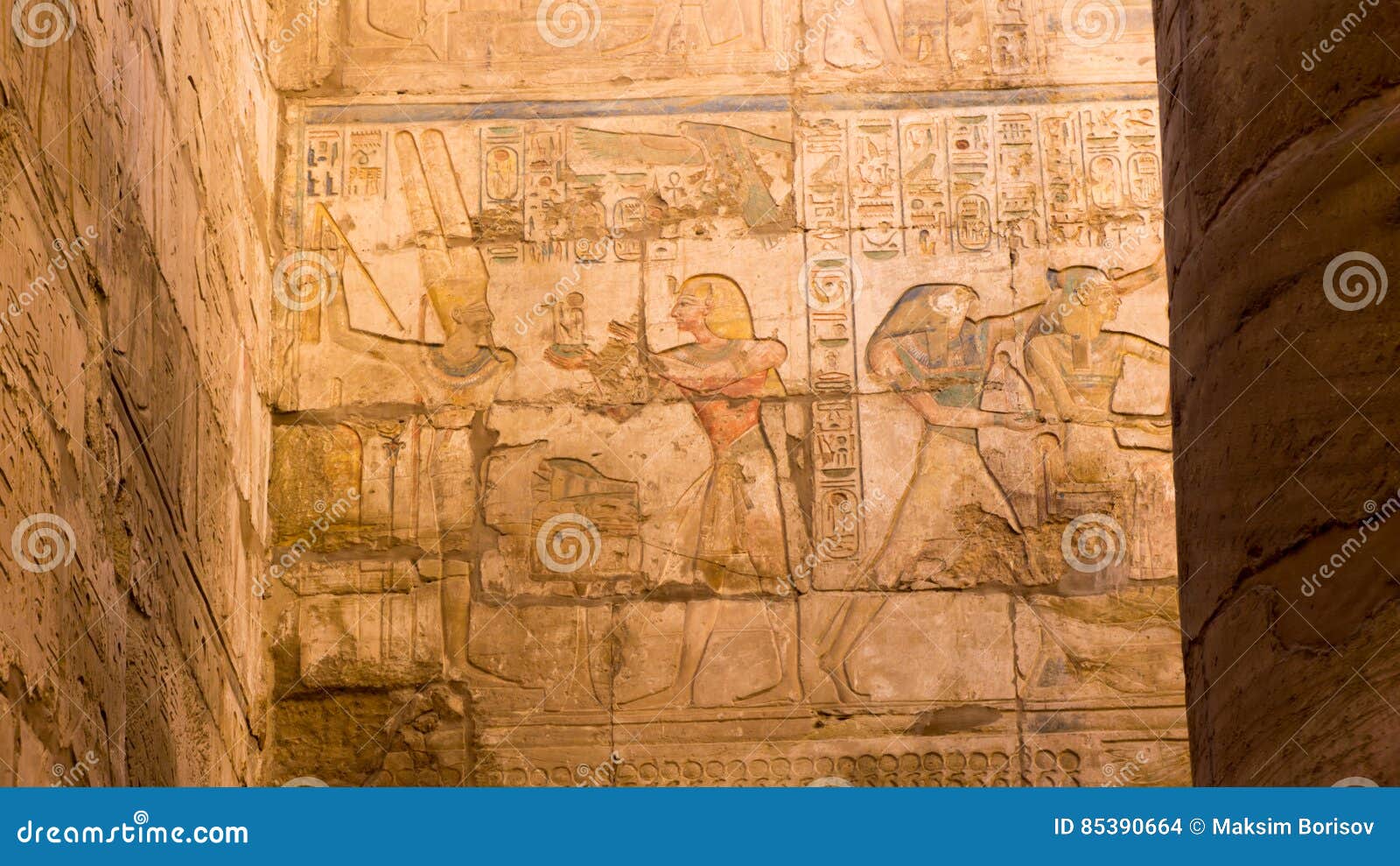 Egyptian Ancient Temple Engravings on Stock Photo - Image of painting ...