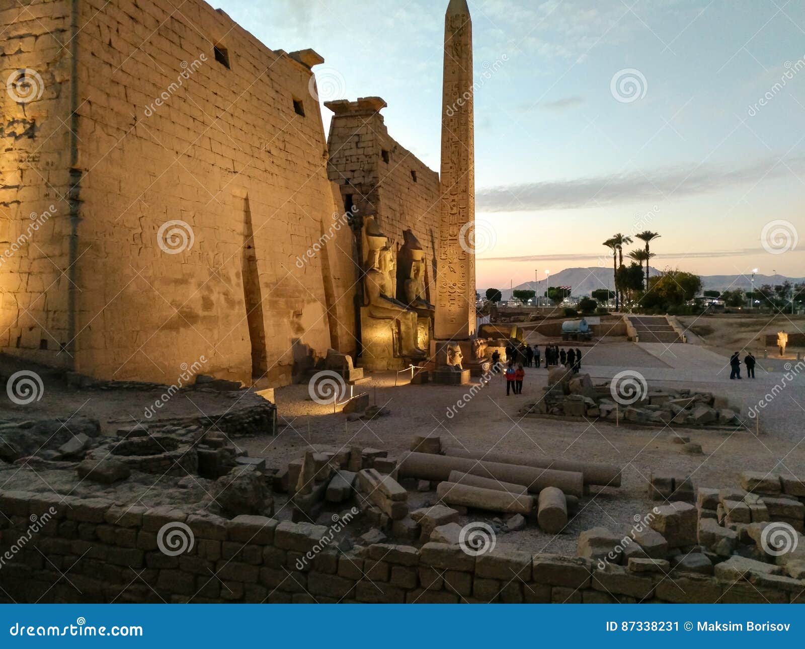 Egyptian Ancient Temple View in the Night Stock Image - Image of ...