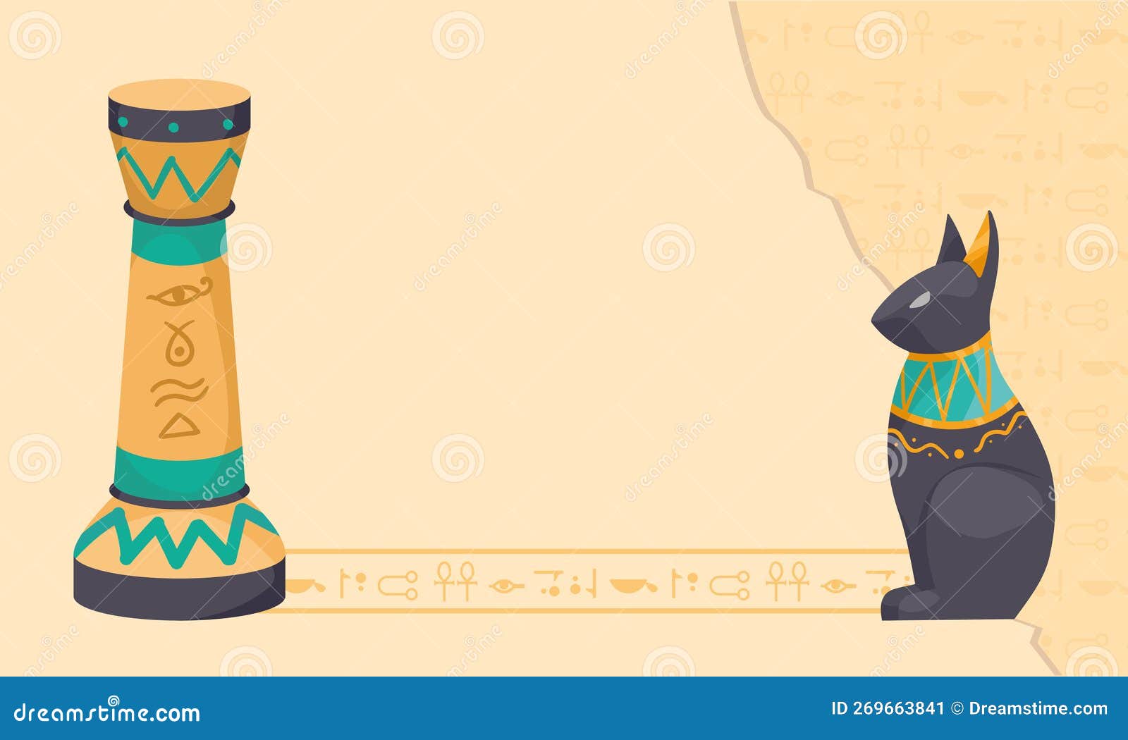 Egyptian Cat God Bastet Flat Outline Icon Of Egypt Vector Illustration ...