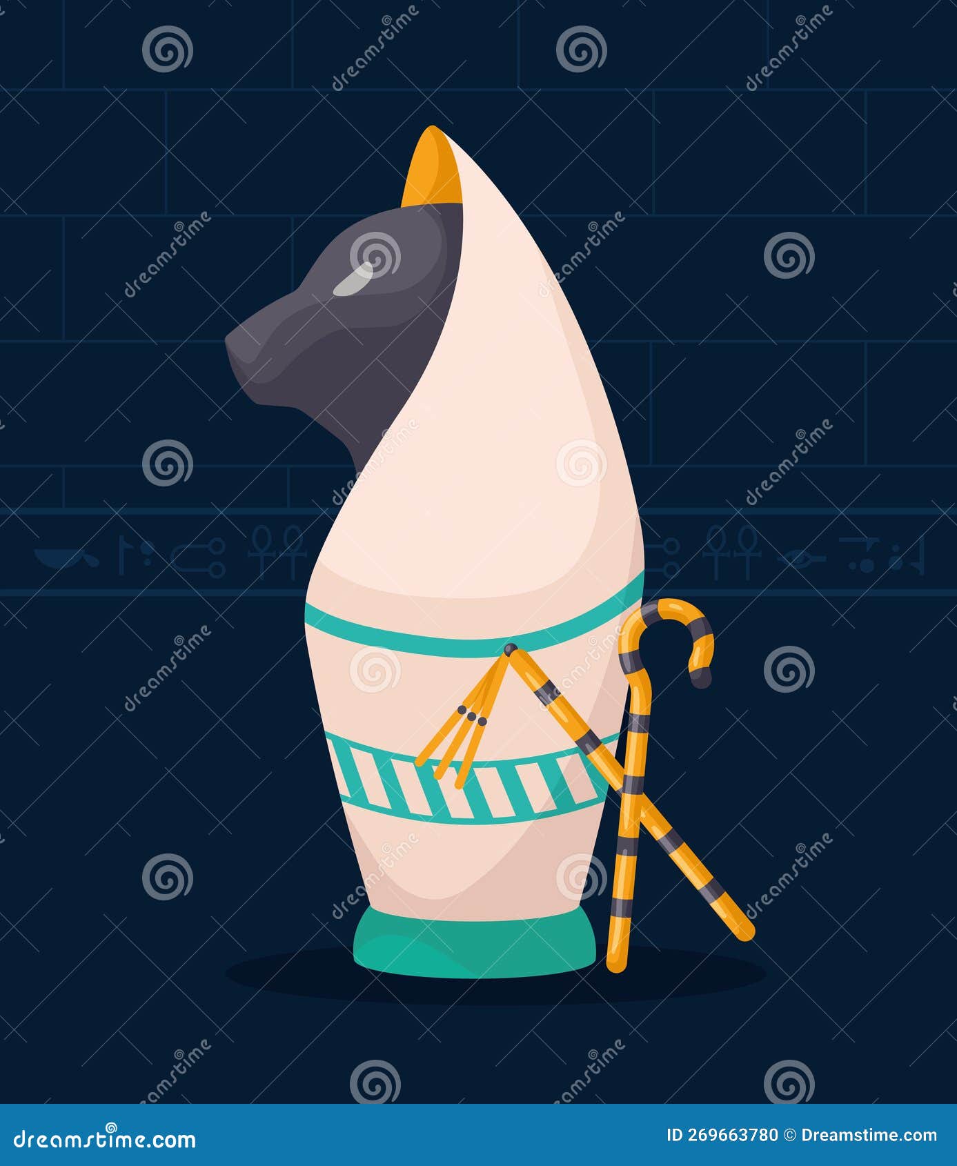 Egyptian Cat God Bastet Flat Outline Icon Of Egypt Vector Illustration ...