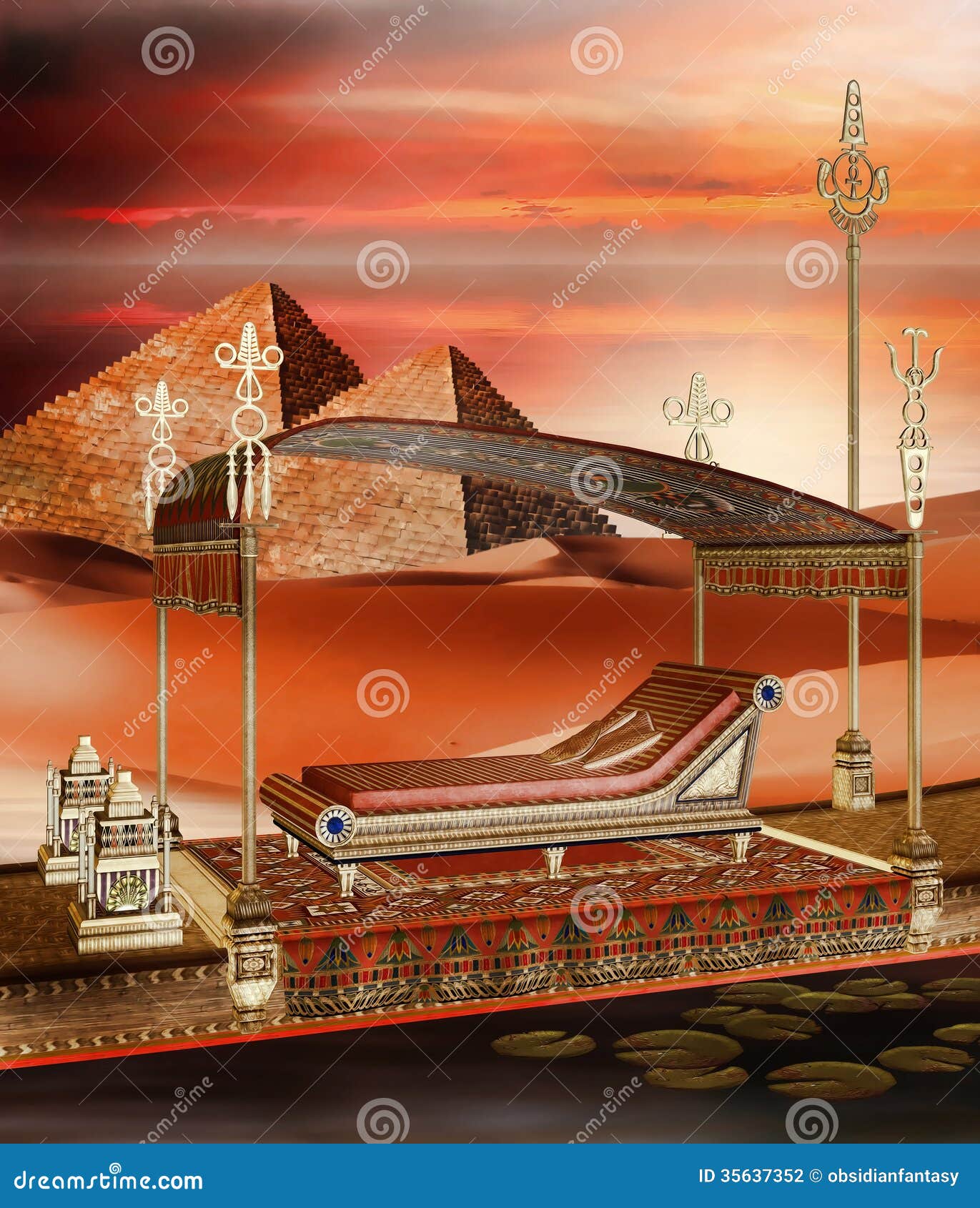 Egyptian boat and pyramids stock illustration. Illustration of egyptian ...