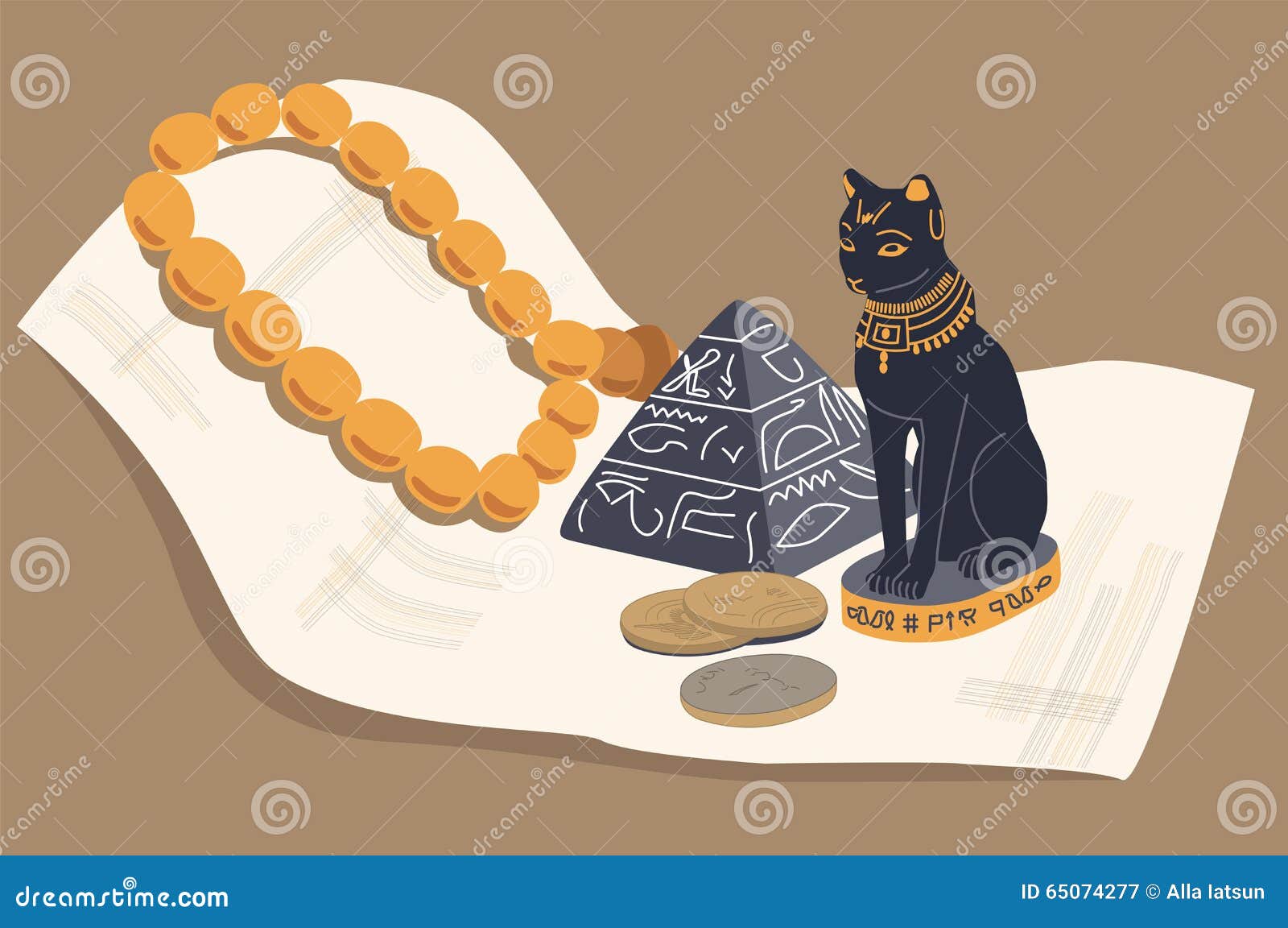 Egyptian Cat, a Pyramid and Papyrus. Vector, Eps 10. Stock Vector ...