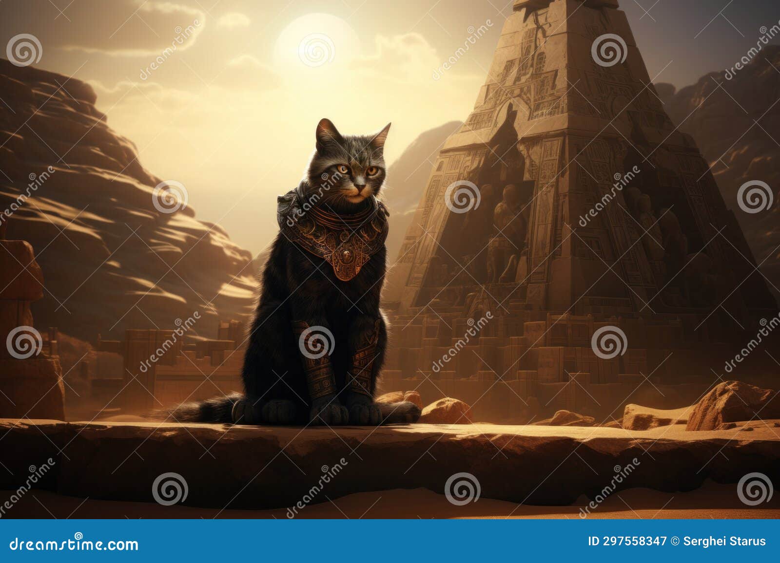 An Egyptian Cat Sits in Front of a Pyramid, AI Stock Image - Image of ...