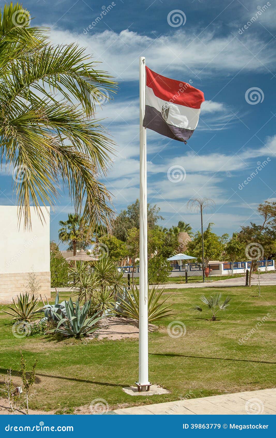 Egyptian flag on flagpole stock image. Image of closeup - 39863779
