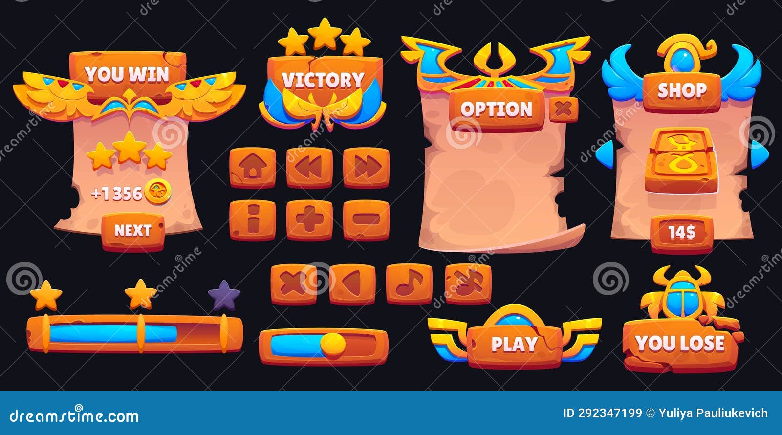 Egyptian Game User Interface Elements and Buttons. Stock Vector ...