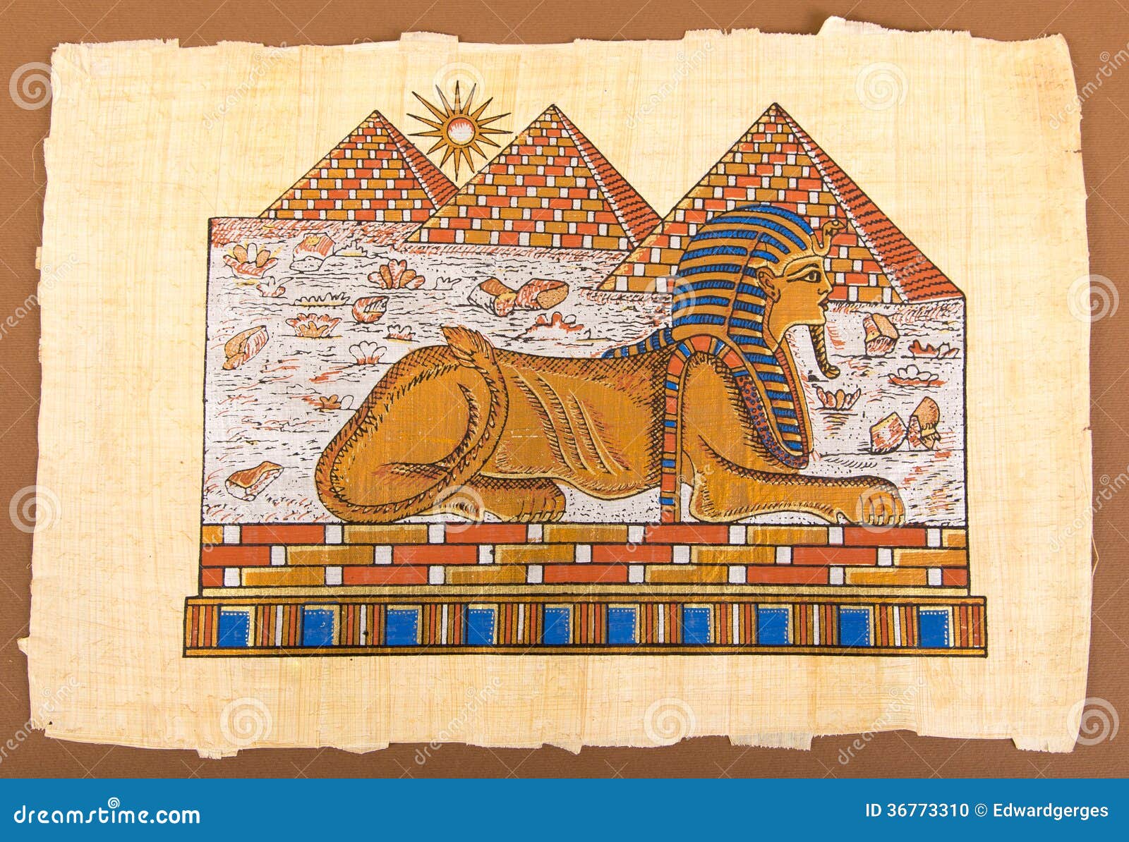 Egyptian Hand Pyramids and Sphinx on Papyrus Stock Illustration ...