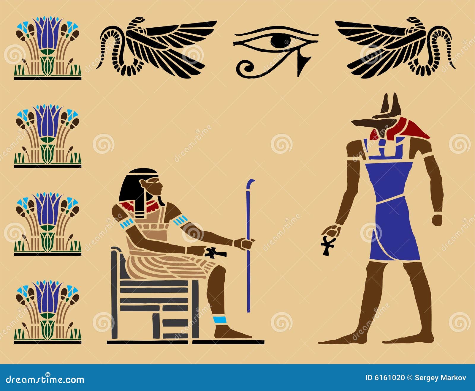 Egyptian hieroglyphics - 6 stock vector. Illustration of mythology ...