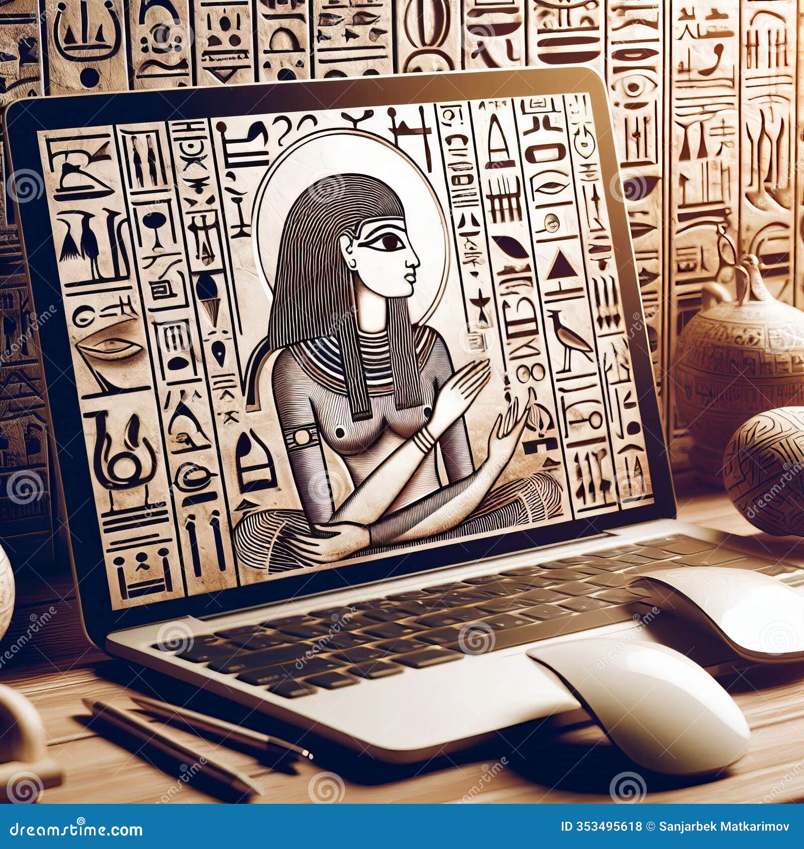 Egyptian Hieroglyphs on a Computer Screen Ancient Writing Displa Stock ...