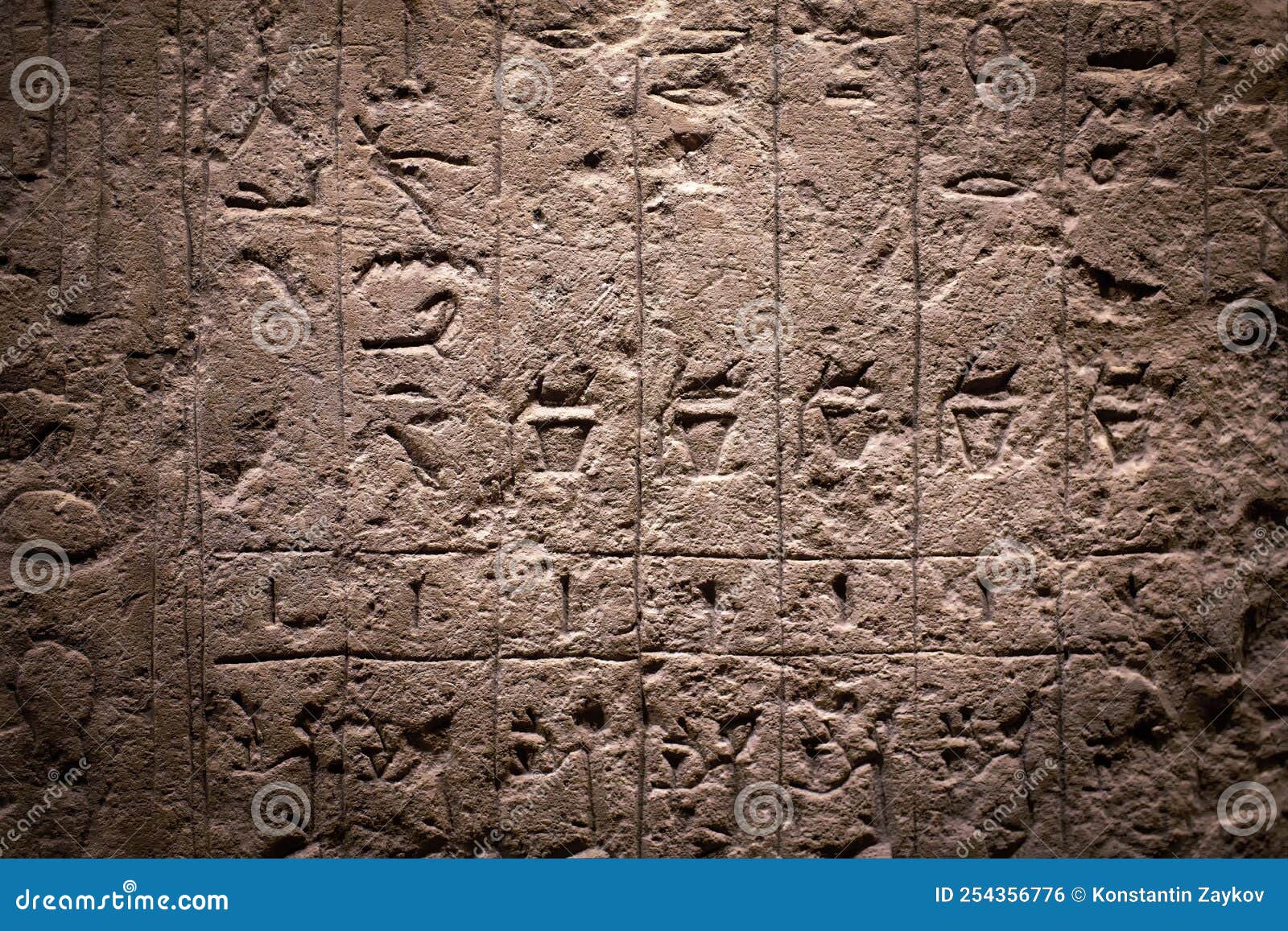 Egyptian Hieroglyphs on a Sandstone Slab in the Rays of the Evening Sun ...