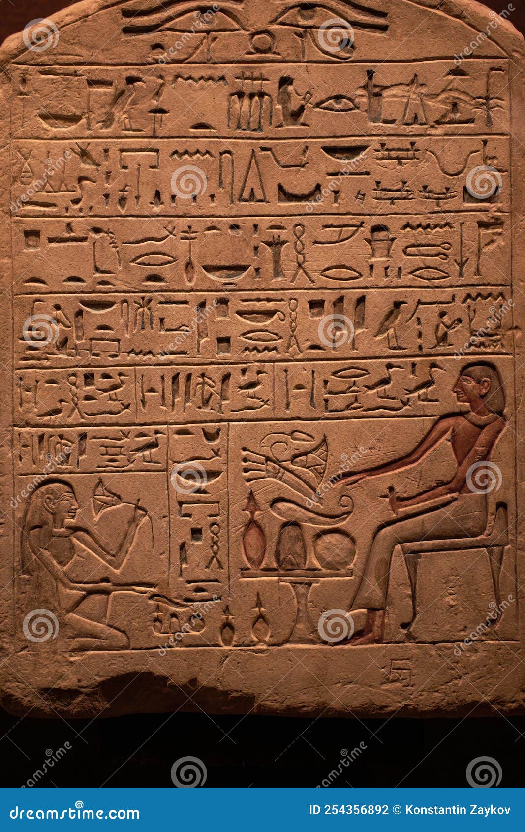 Egyptian Hieroglyphs on a Sandstone Slab in the Rays of the Evening Sun ...