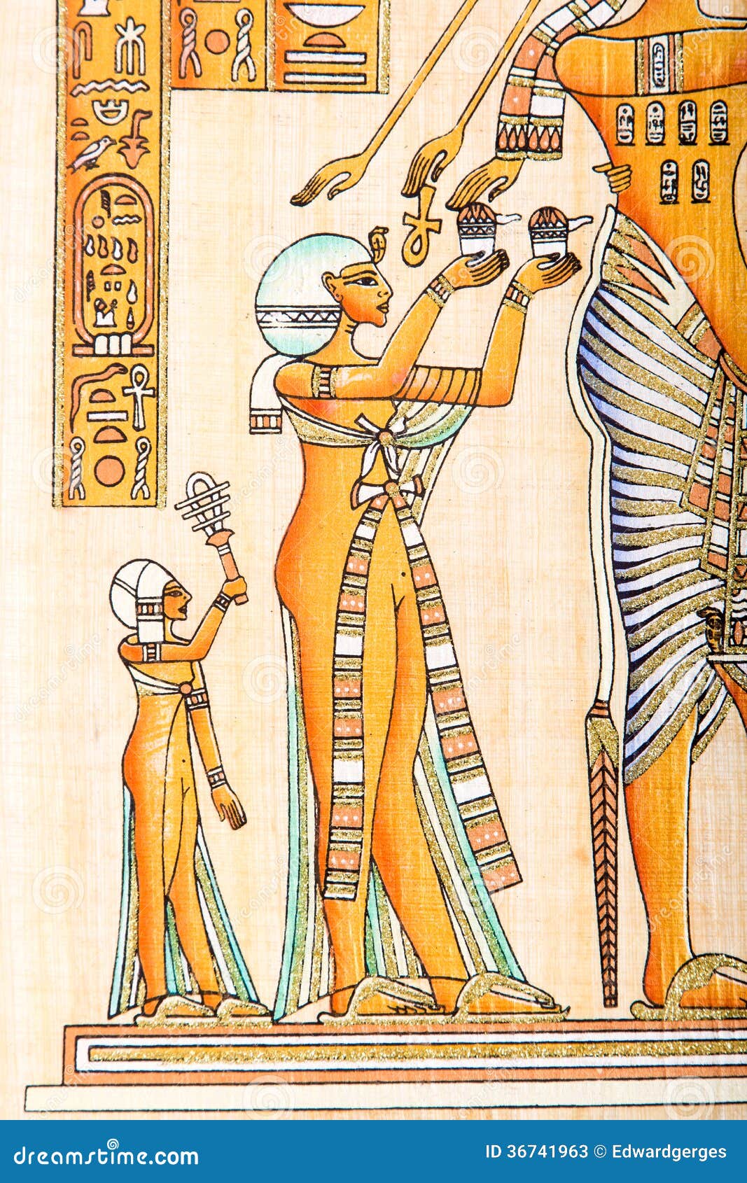 Egyptian Painting on Papyrus Stock Illustration - Illustration of nile ...