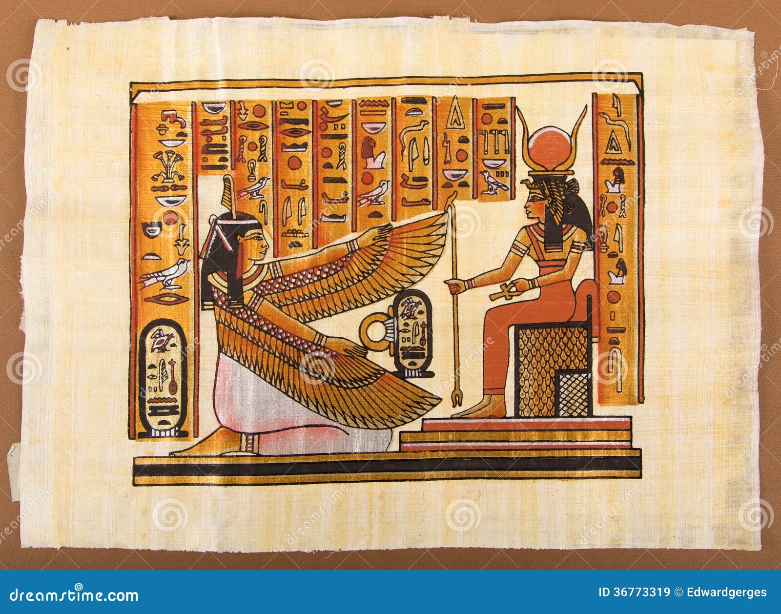 Egyptian Painting on Papyrus Stock Image - Image of ancient, color ...