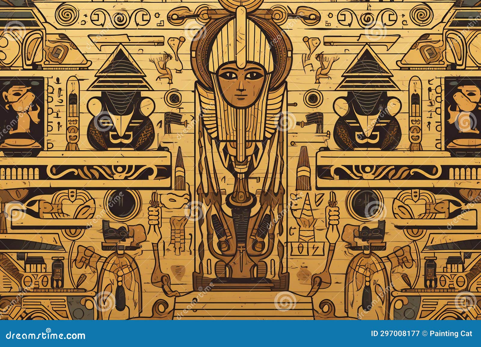 Egyptian Papyrus Seamless Pattern with Egyptian Gods and Hieroglyphs ...