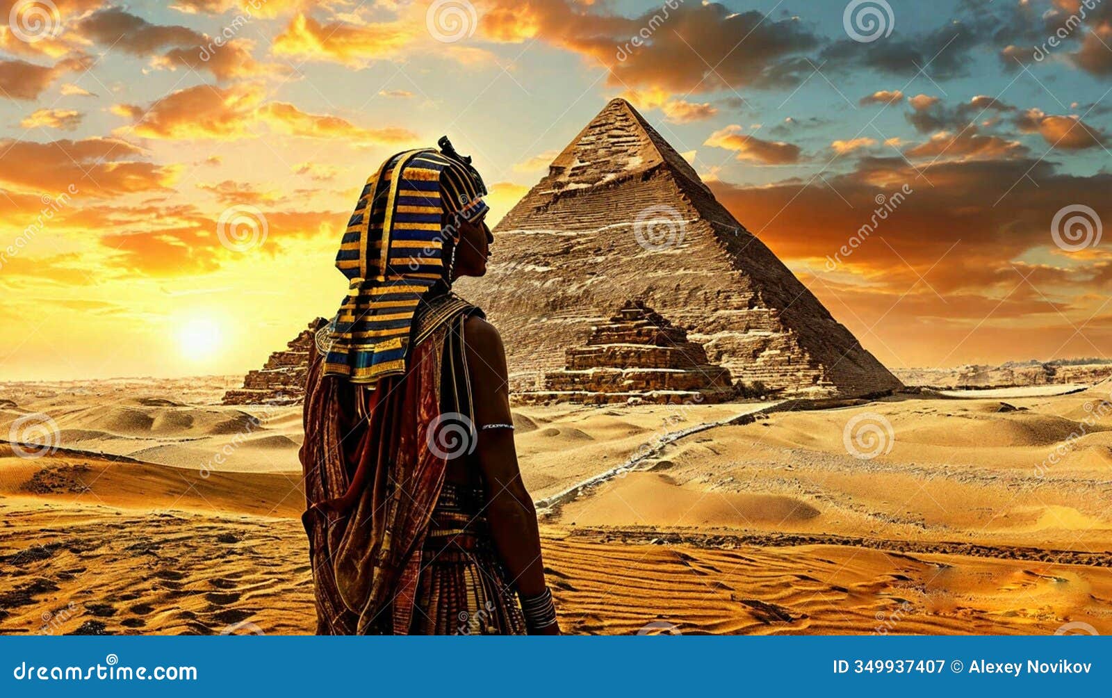 Pharaoh with a Pyramid in the Background Stock Illustration ...
