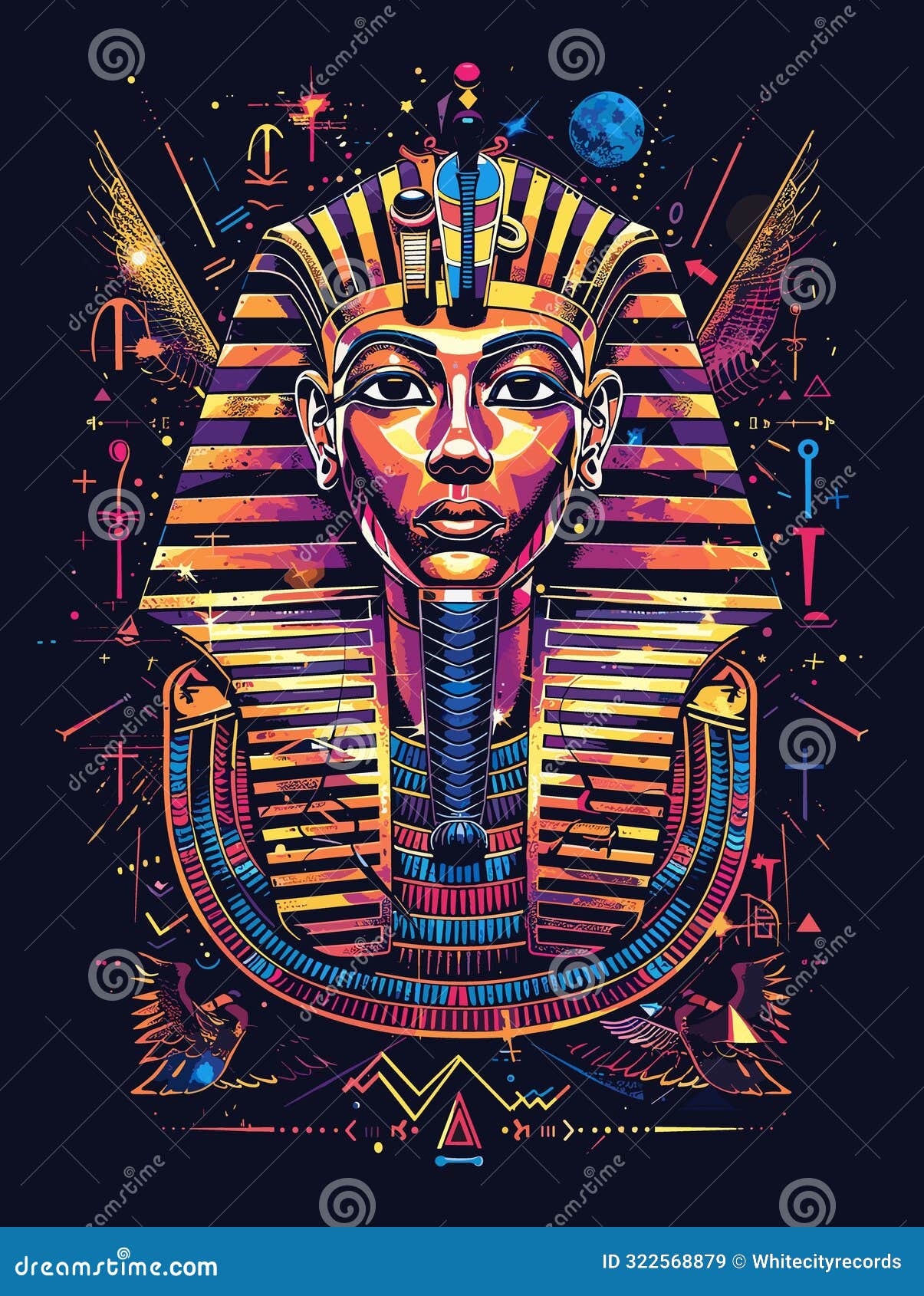 Egyptian Pharaoh with Egyptian Symbols. Vector Illustration Stock ...