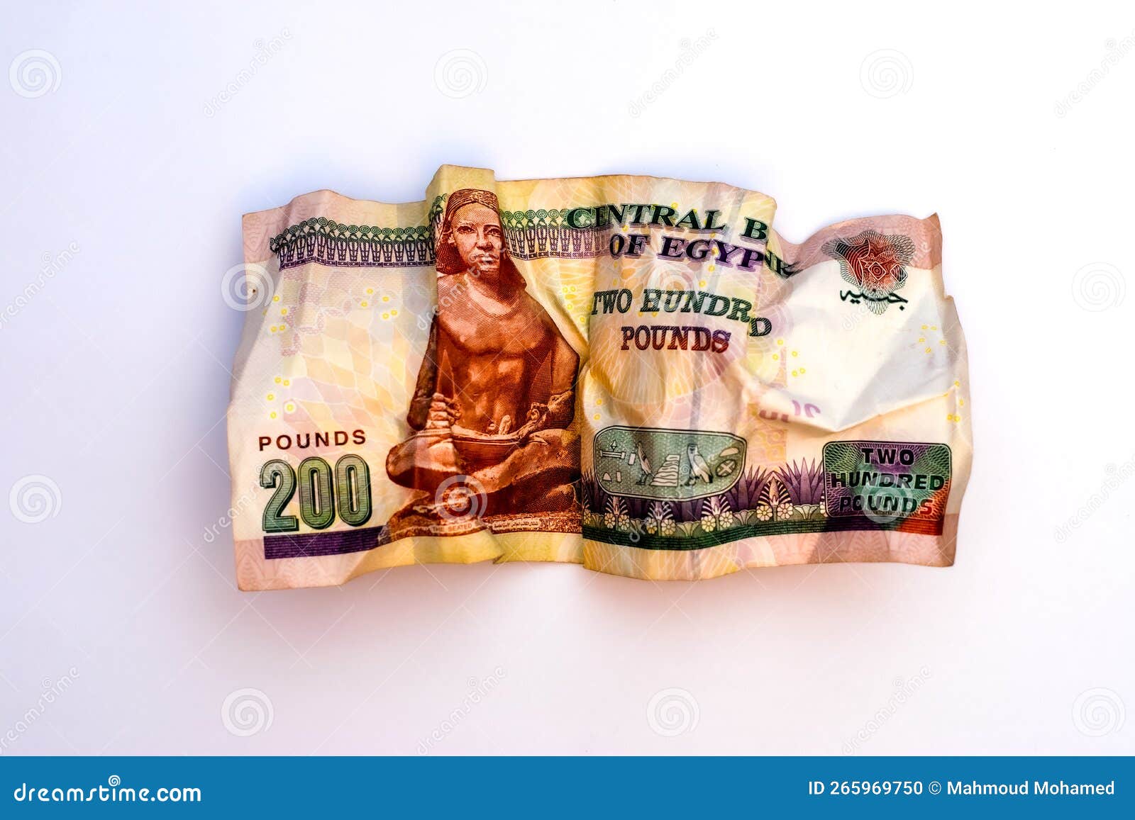 A 200 Egyptian Pound Note, Wrinkled Stock Photo - Image of cents ...