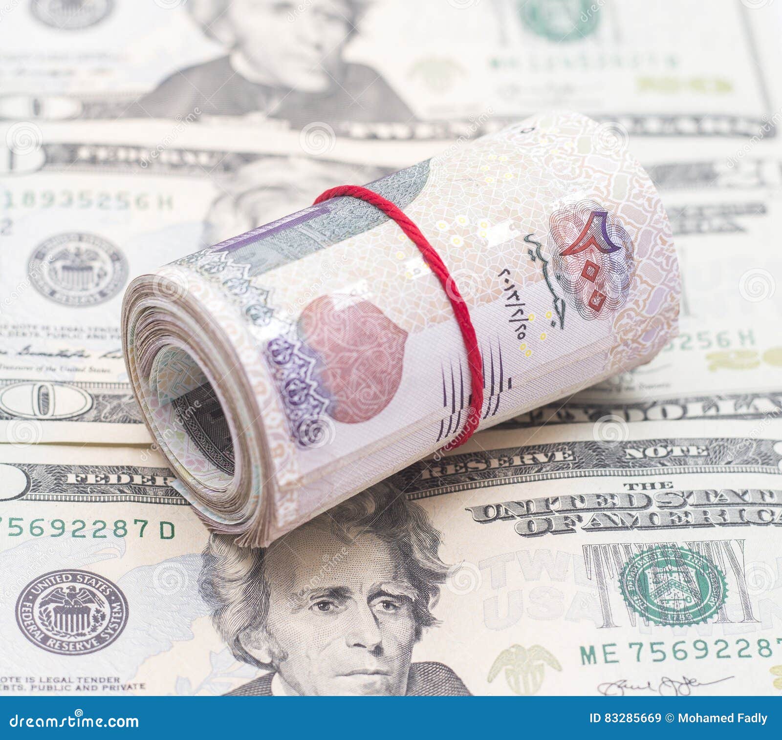 Egyptian Pounds Roll on US Dollars Stock Image - Image of banknotes ...