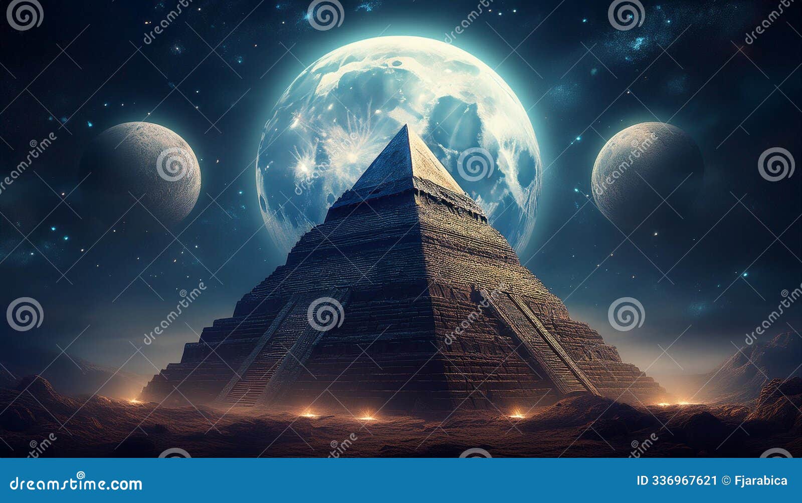 Egyptian pyramid with moon stock illustration. Illustration of blue ...