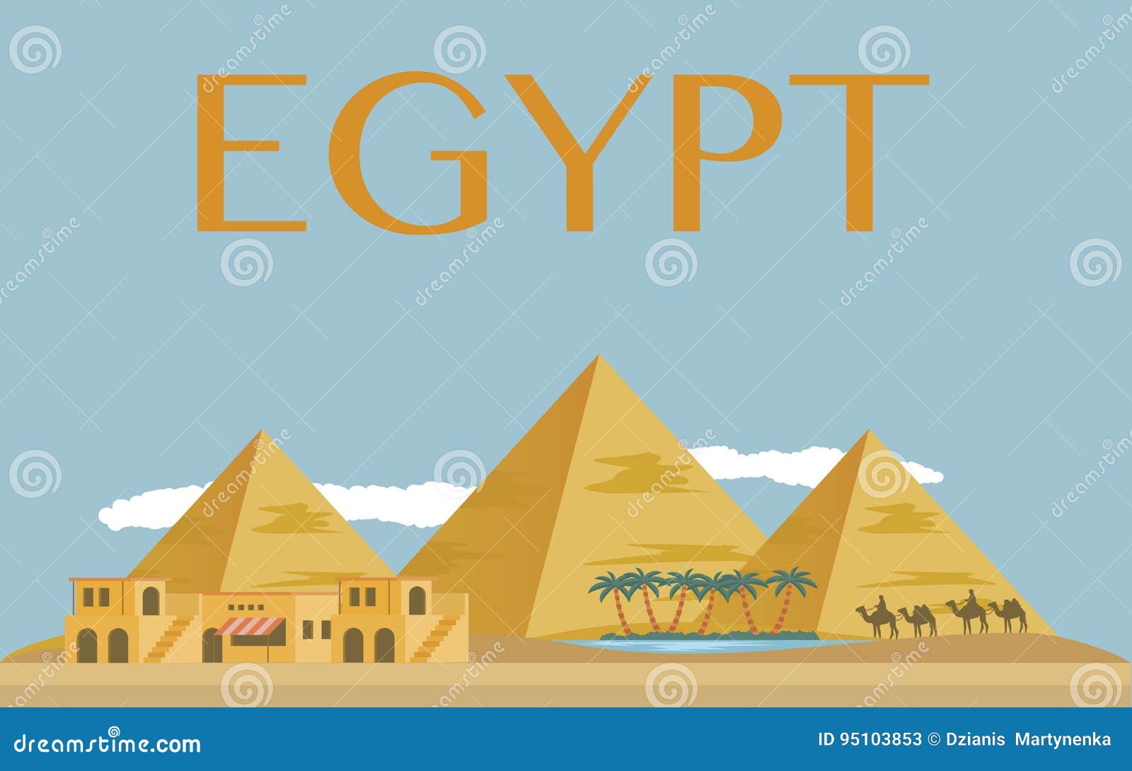 Egyptian Pyramids in Desert Stock Vector - Illustration of flat ...