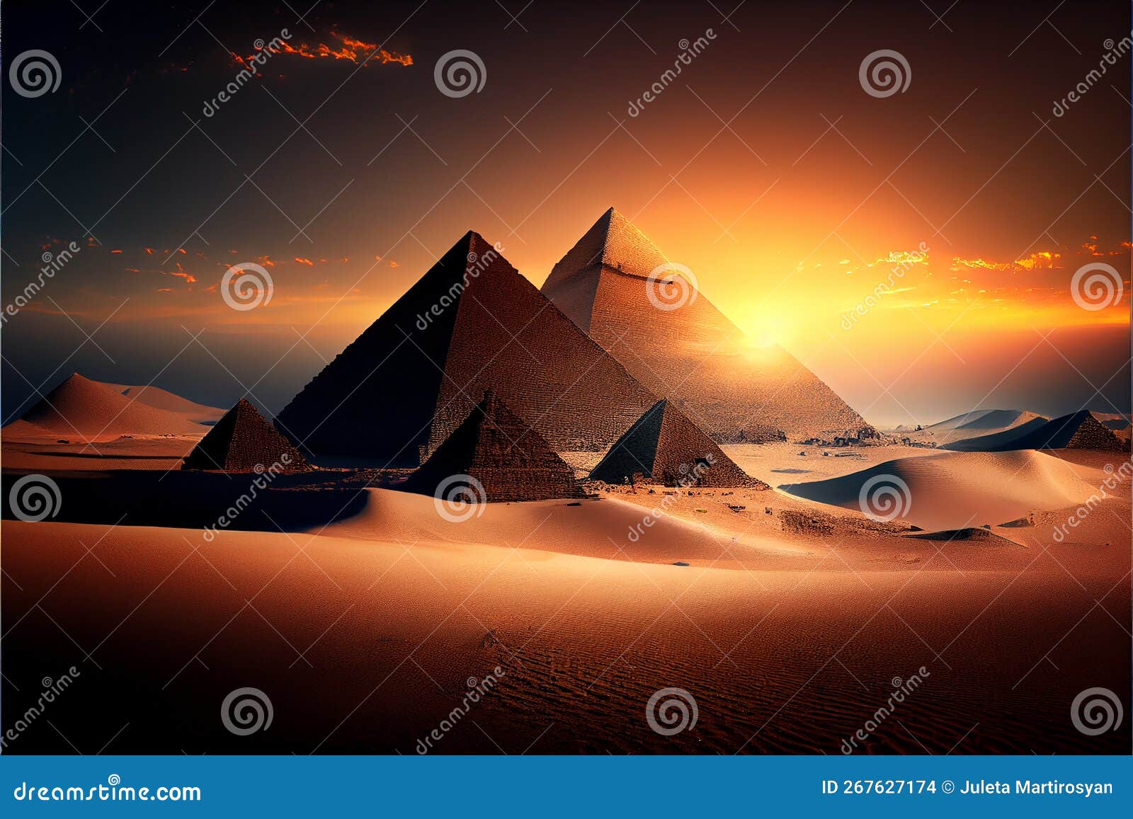 Egyptian Pyramids in Desert with Evening Sunset. Generative AI Stock ...