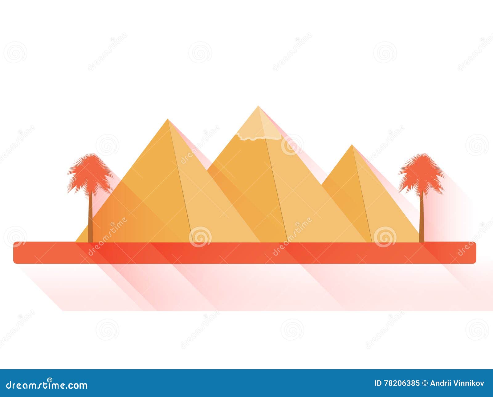 Egyptian Pyramids in Flat Style with Long Shadows on White Background ...