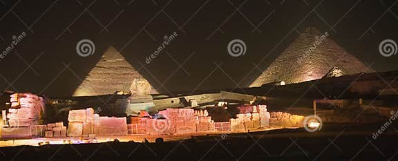 Egyptian Pyramids at night stock photo. Image of giza - 2530066