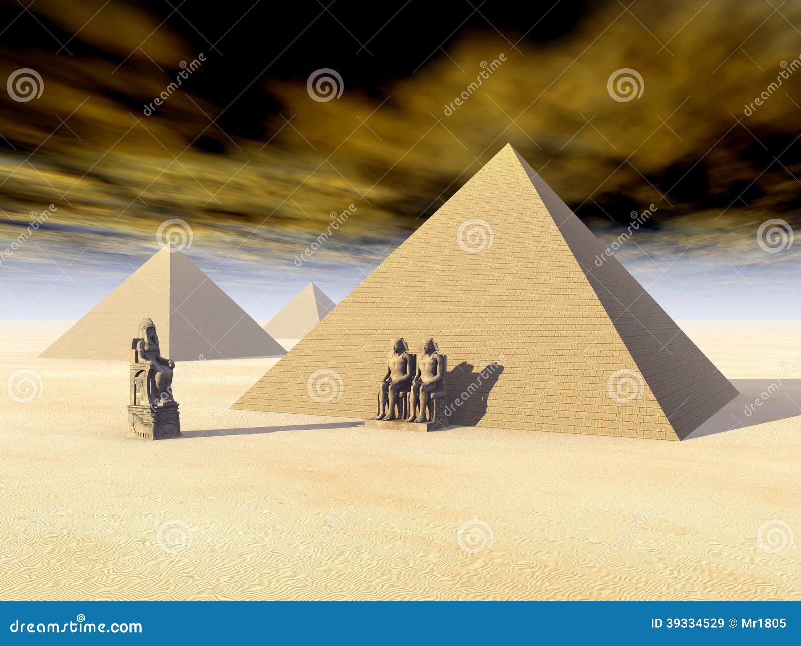 Egyptian Pyramids and Statues Stock Illustration - Illustration of ...