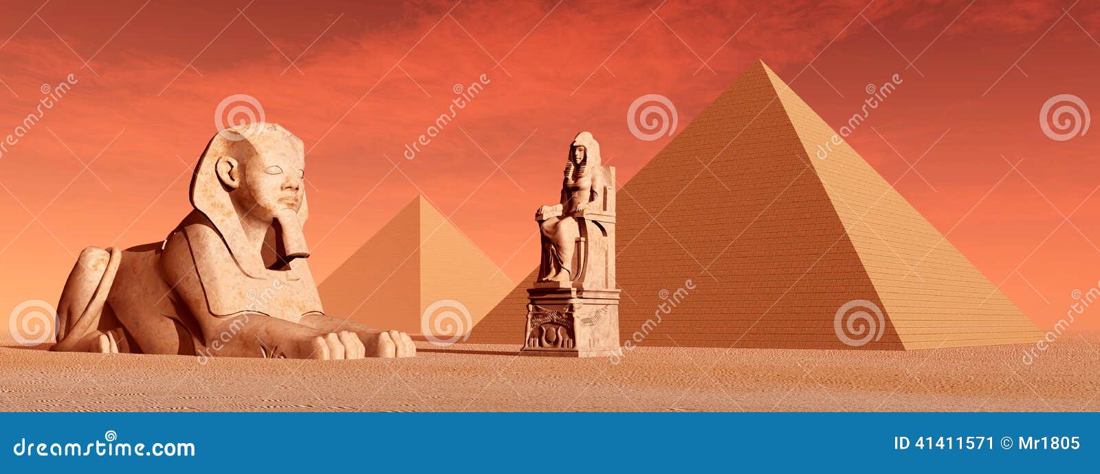Egyptian Pyramids and Statues Stock Illustration - Illustration of ...