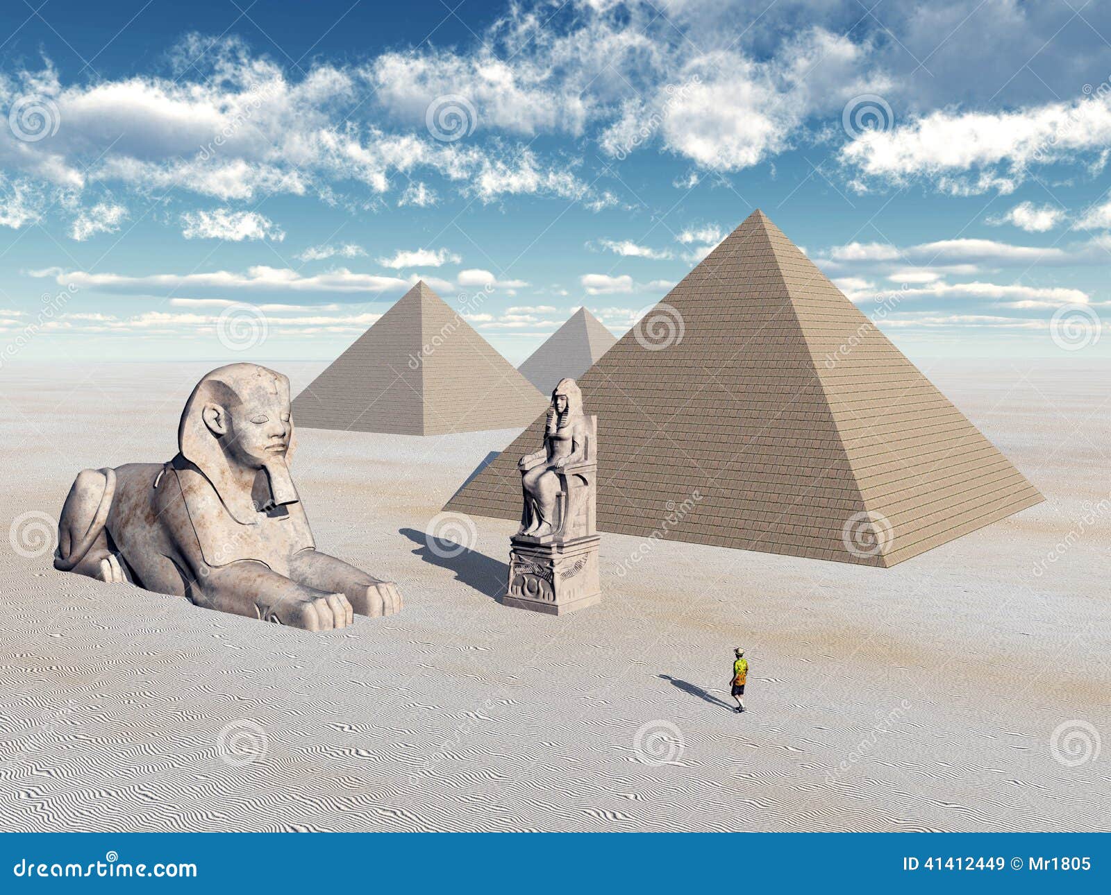 Egyptian Pyramids and Statues Stock Illustration - Illustration of ...