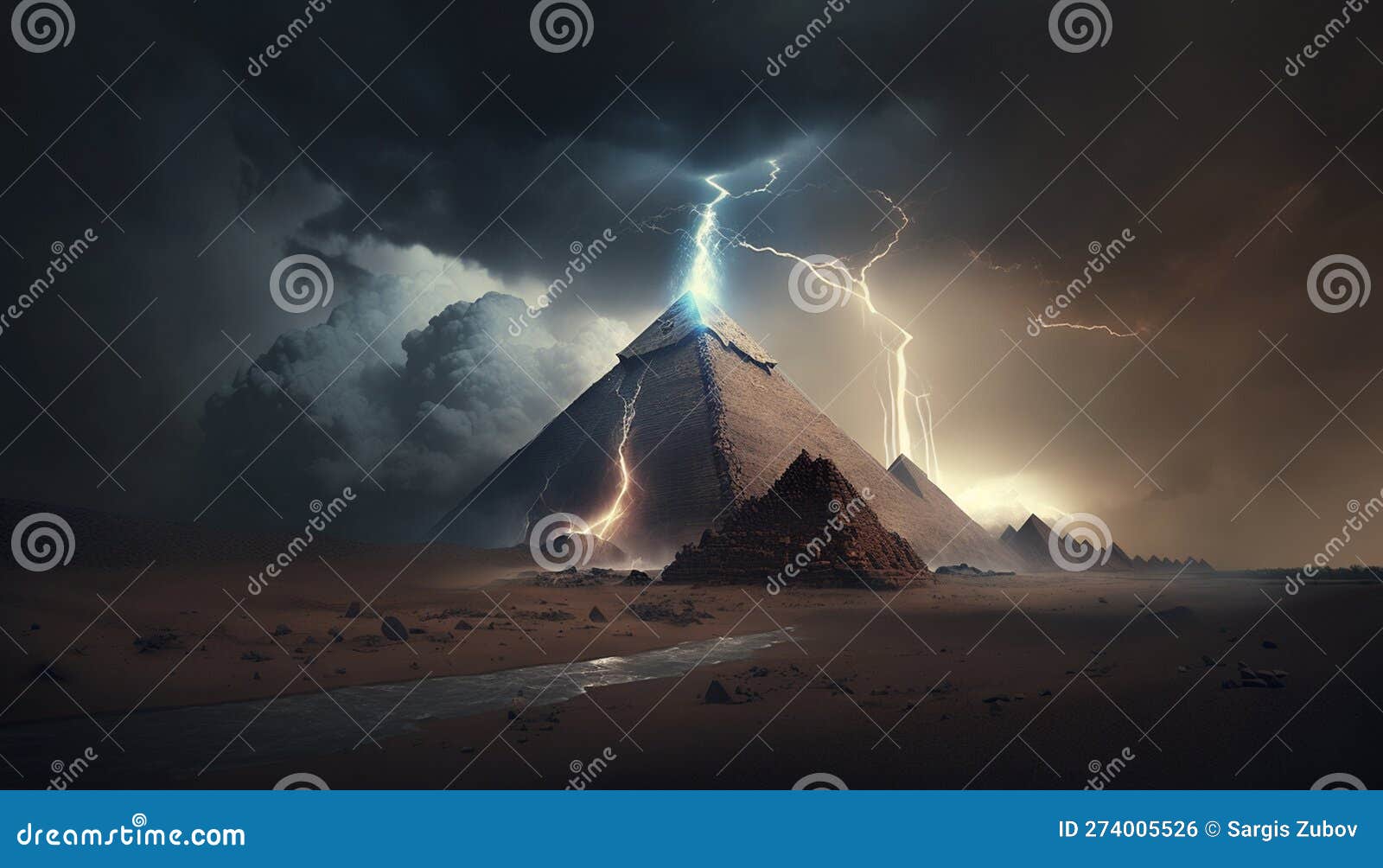 Egyptian Pyramids, Storm and Thunderstorm, Generative Ai Stock ...