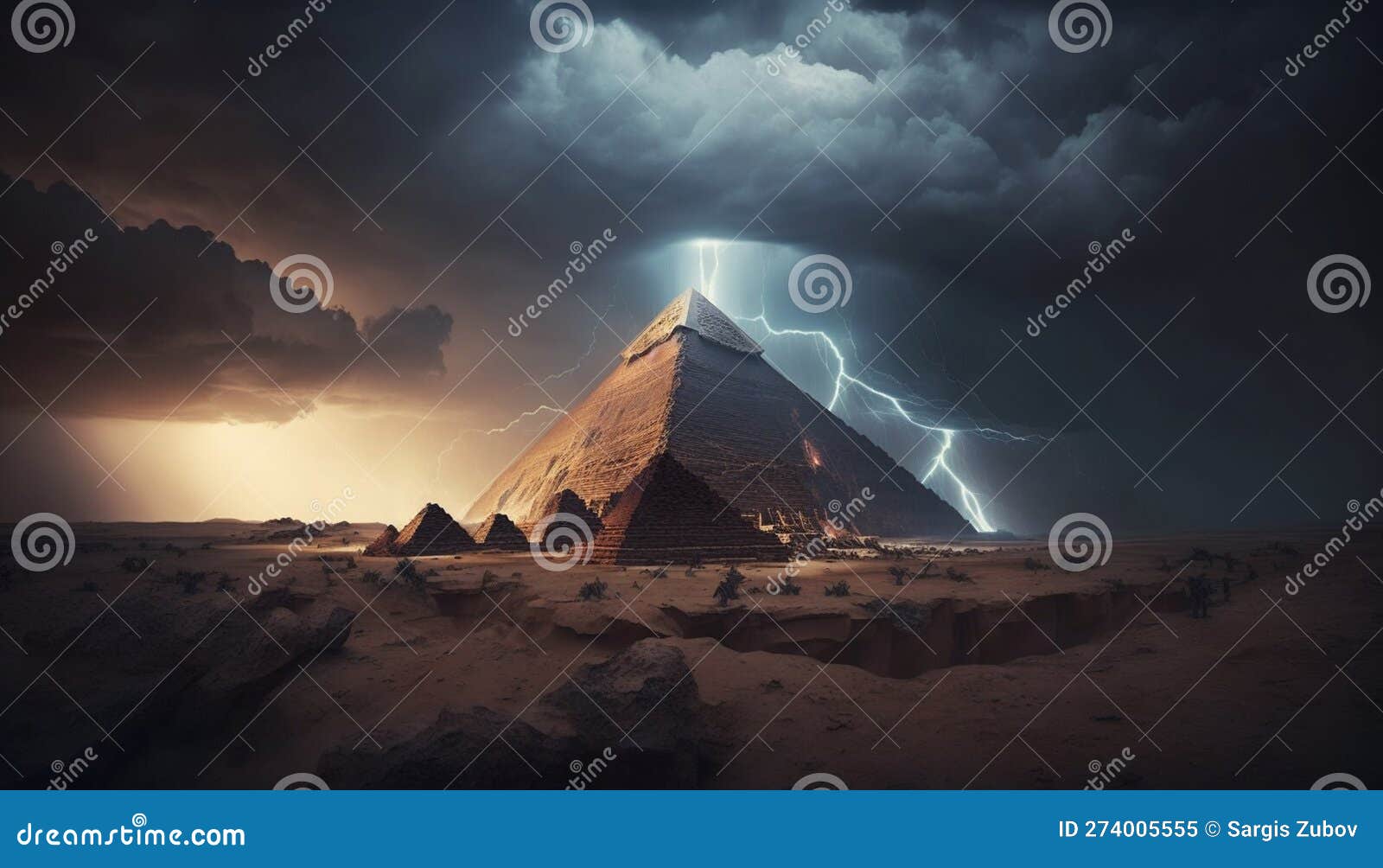 Egyptian Pyramids, Storm and Thunderstorm, Generative Ai Stock ...