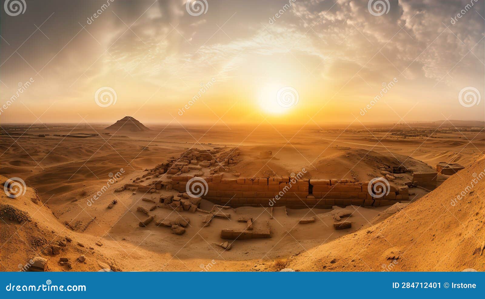 Egyptian Pyramids at Sunset and Dramatic Sky Stock Illustration ...