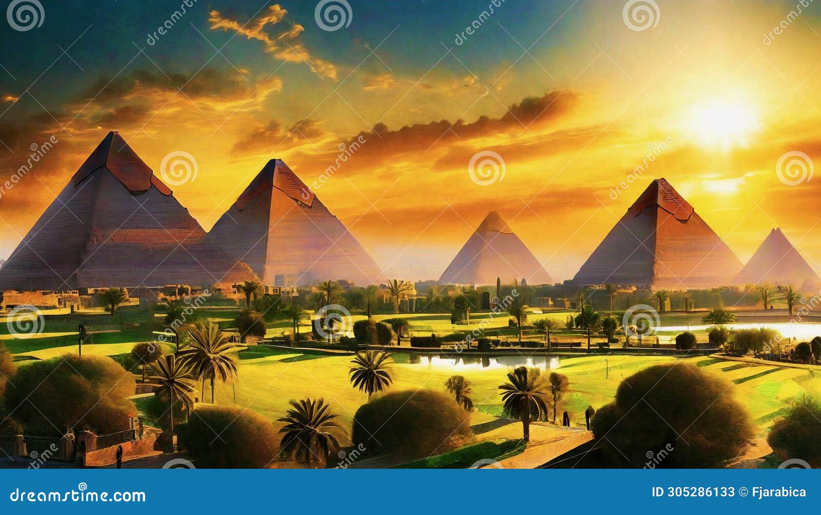 Egyptian Pyramids at Sunset Stock Illustration - Illustration of cover ...