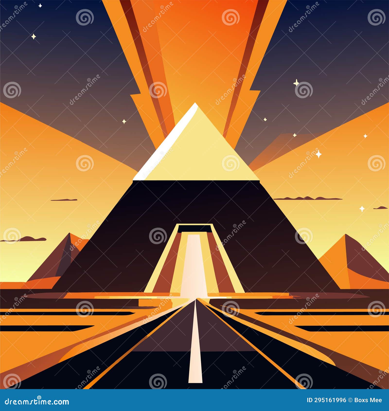 Egyptian Pyramids at Sunset. Vector Illustration in Flat Style Stock ...