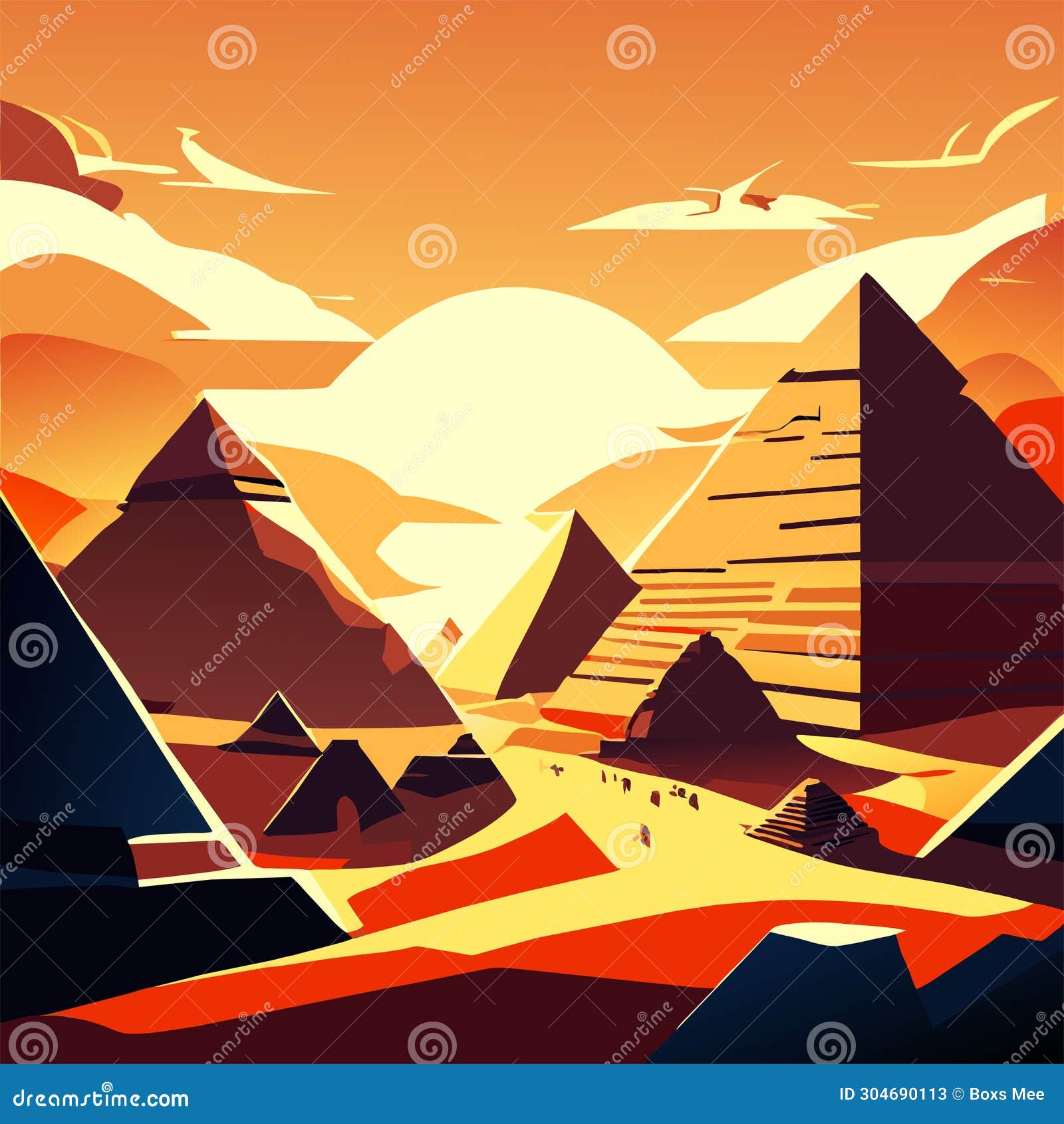 Egyptian Pyramids at Sunset. Vector Illustration in Flat Style Stock ...