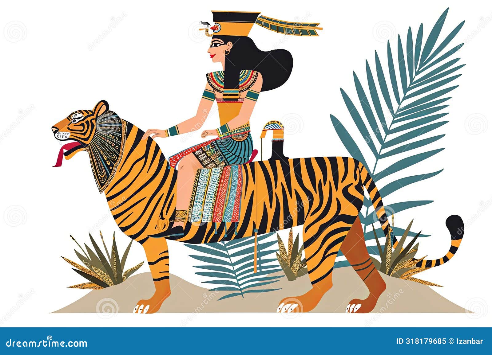 Egyptian Queen Riding a Tiger Vector Simple Illustration Generative AI ...