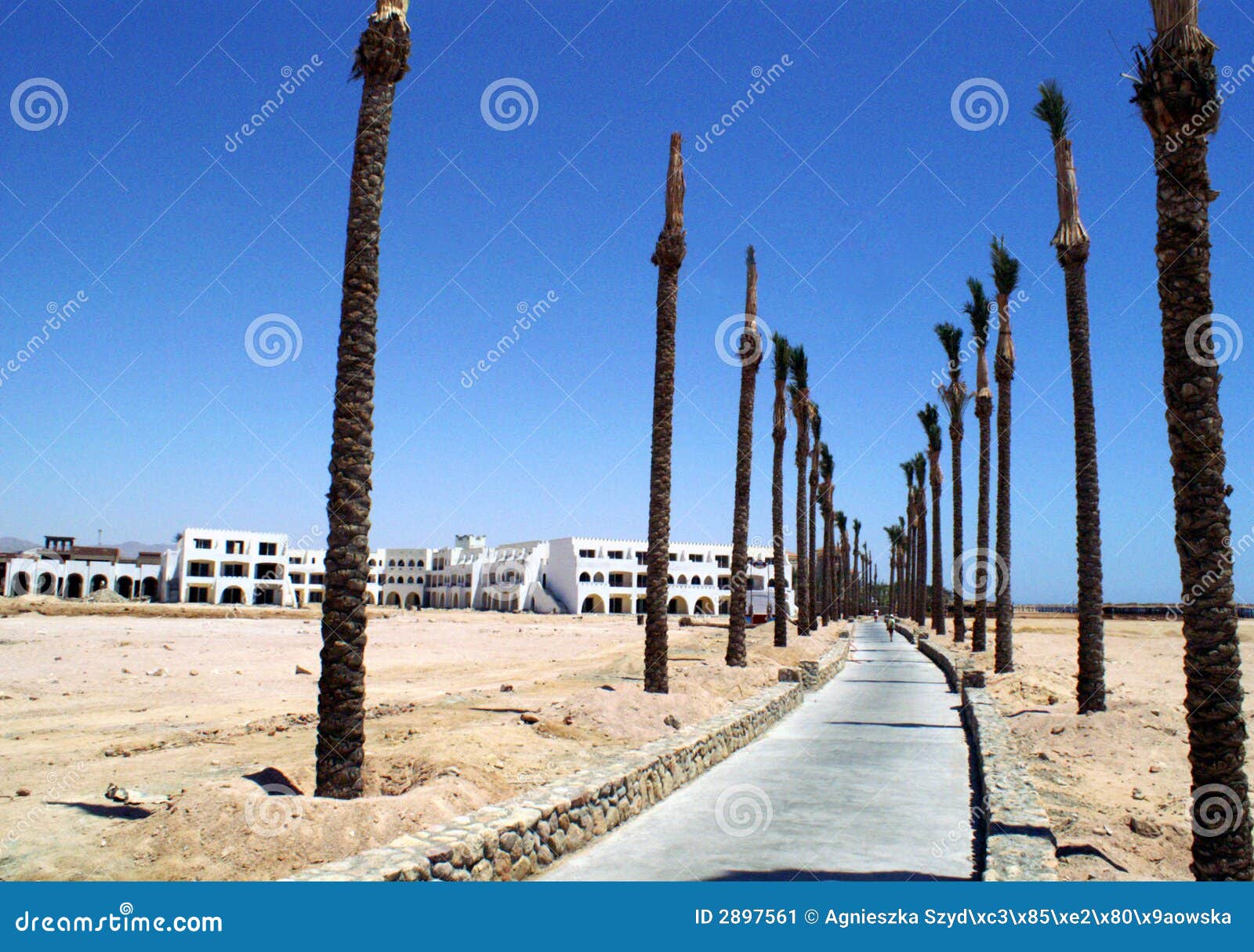 Pathway Through Egyptian Ruins With Pyramid In Background Stock ...