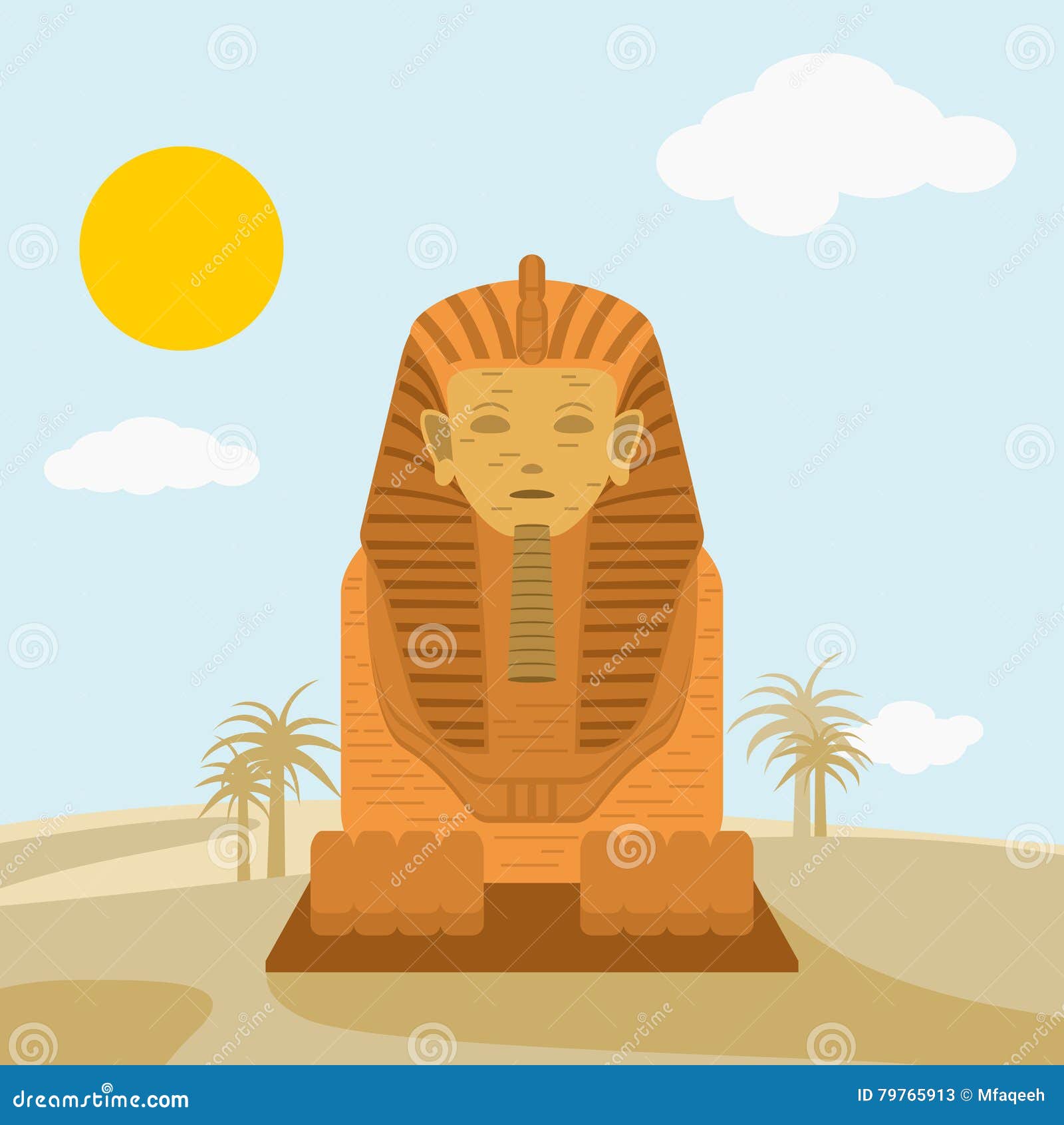 Flat Style Egyptian Sphinx on Desert Vector Illustration Stock Vector ...