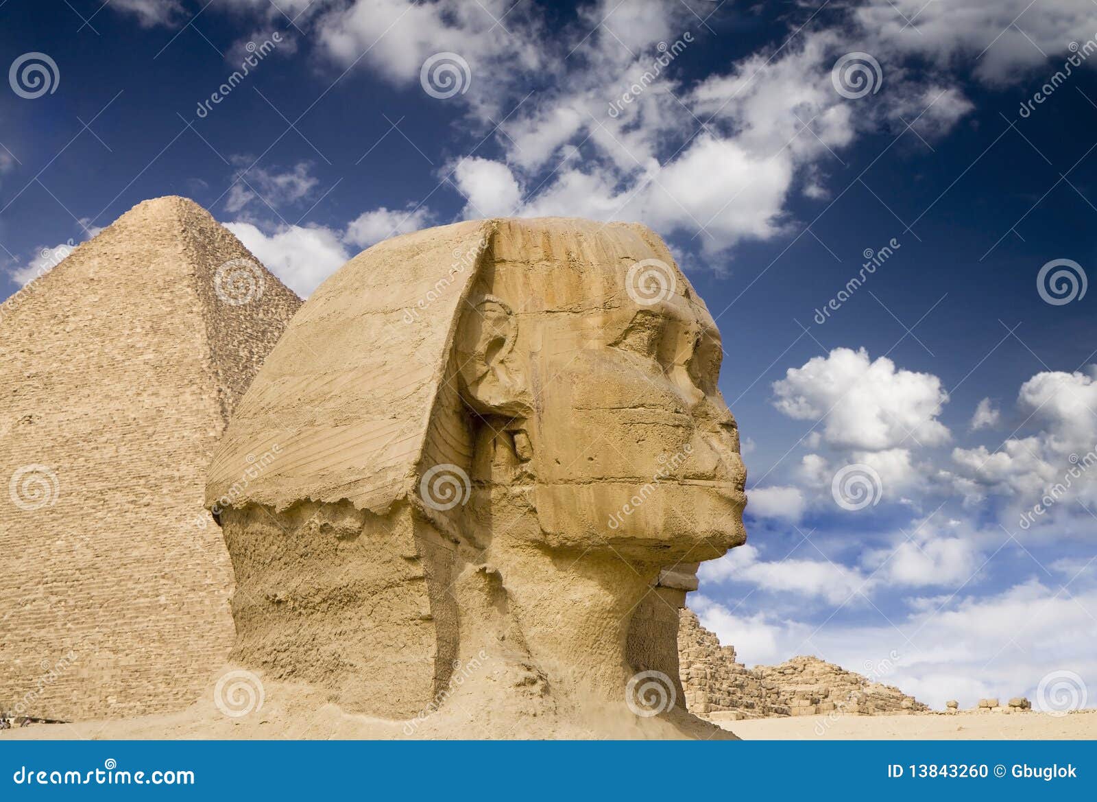 Egyptian Sphinx with Pyramid Stock Photo - Image of historic, building ...