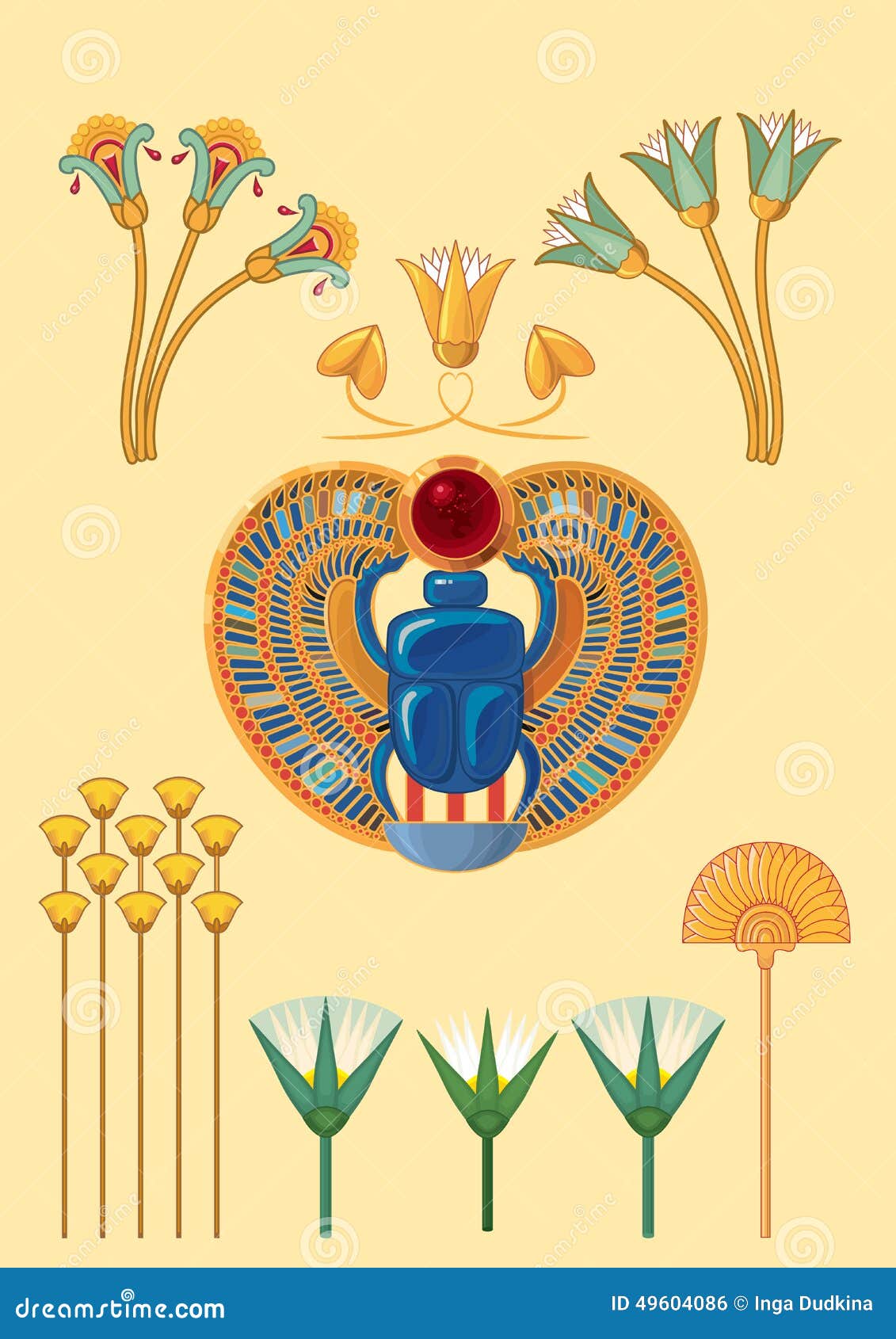 Egyptian Symbols Icons. Icons From The Lines Of Palm Trees, Pyramids ...