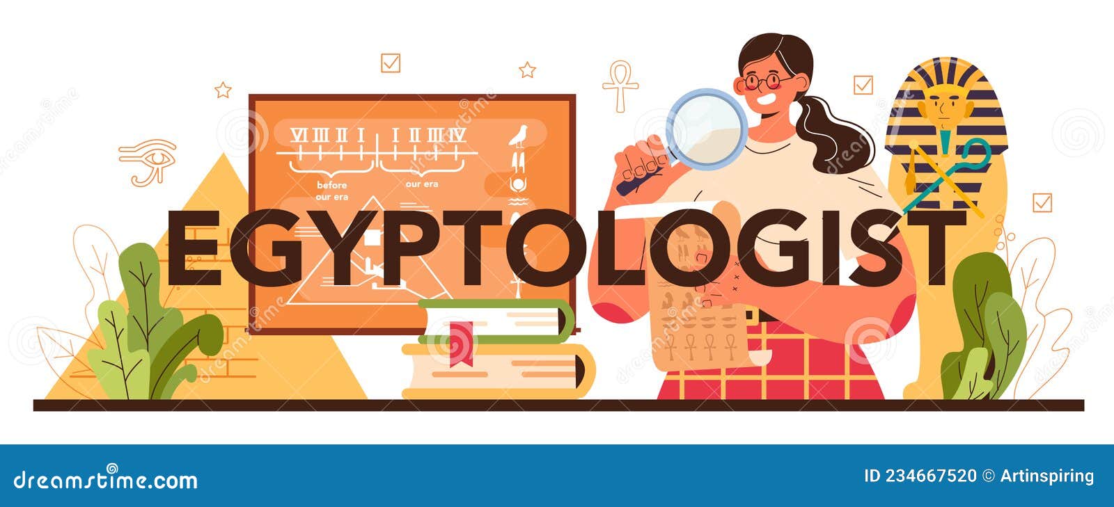 Egyptiologist Typographic Header. Ancient Egypt Papyrus, Pyramid and ...