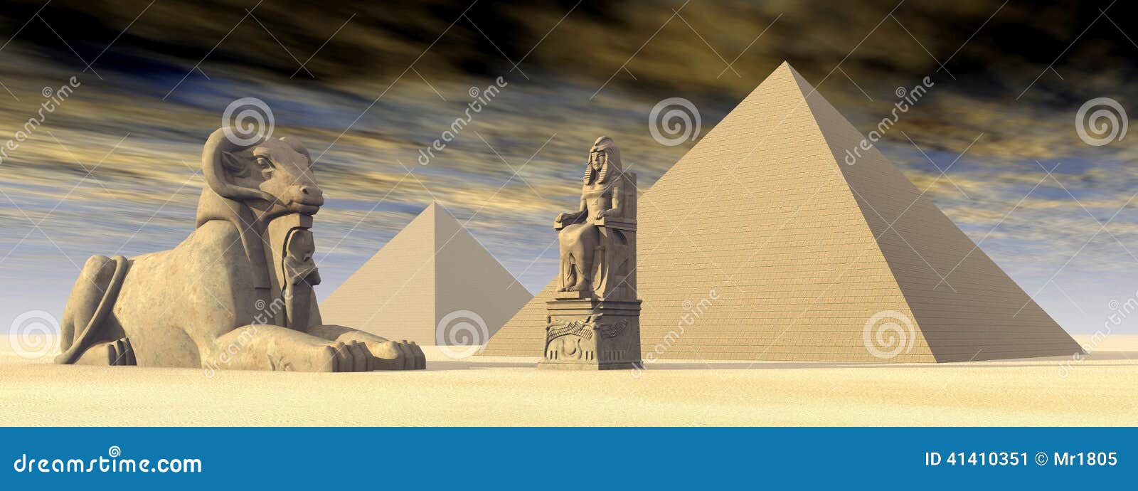 Egyptiska Pyramider Och Statyer Stock Illustrationer - Illustration av ...