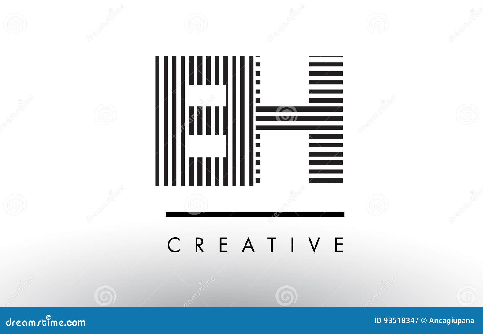 EH E H Black and White Lines Letter Logo Design. Stock Vector ...